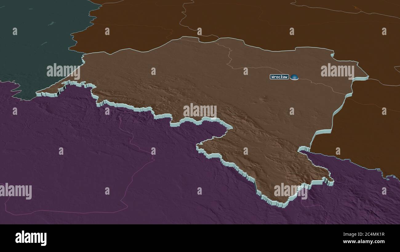 Zoom in on Lower Silesian (voivodeship of Poland) extruded. Oblique ...