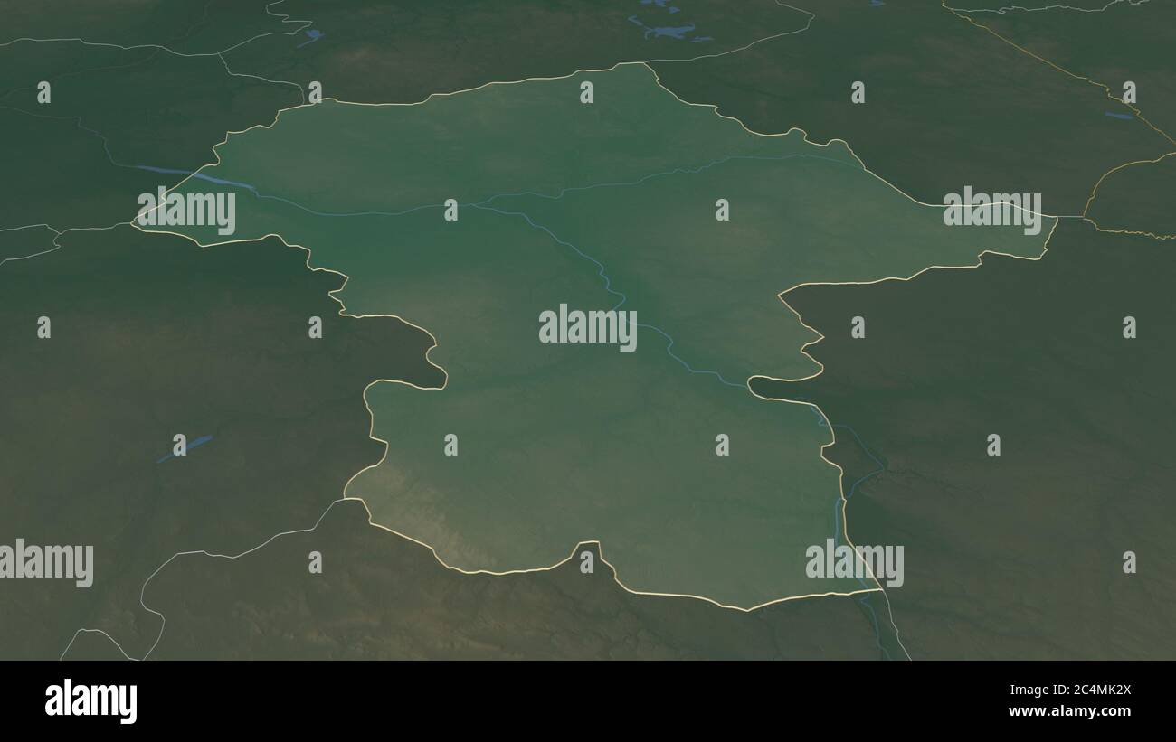 Zoom in on Masovian (voivodeship of Poland) outlined. Oblique ...