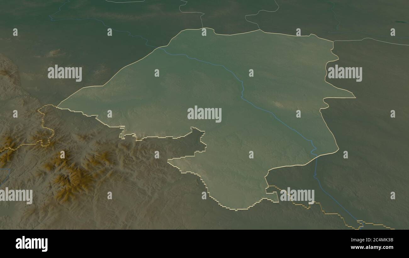 Zoom in on Opole (voivodeship of Poland) outlined. Oblique perspective ...