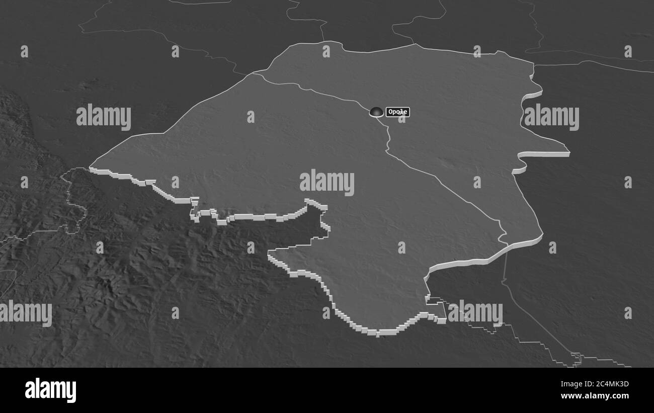 Zoom in on Opole (voivodeship of Poland) extruded. Oblique perspective ...