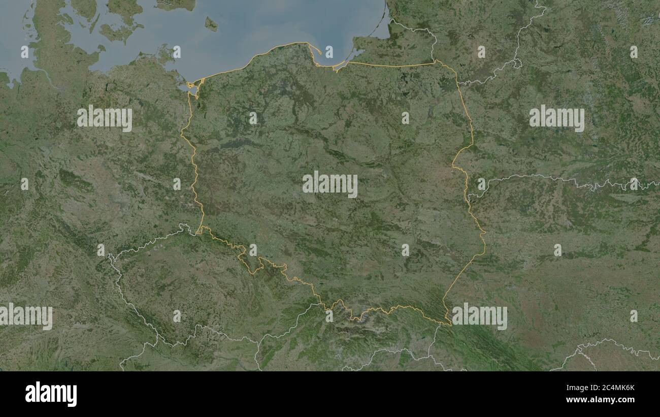 Outlined shape of the Poland area. Satellite imagery. 3D rendering ...