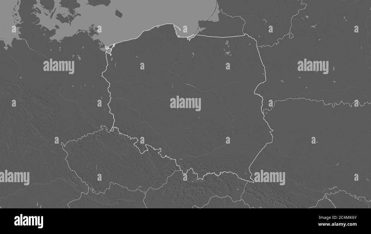 Outlined shape of the Poland area. Bilevel elevation map with surface ...