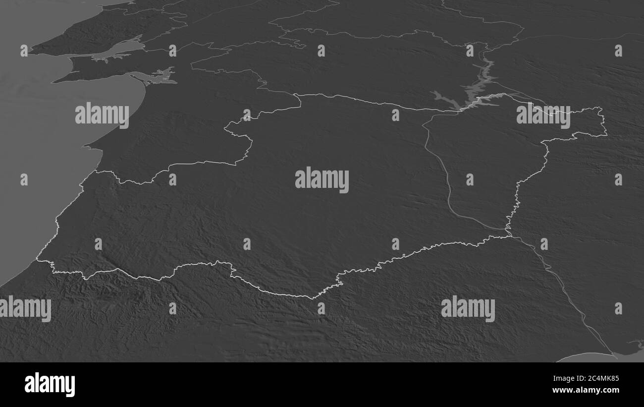 Zoom in on Beja (district of Portugal) outlined. Oblique perspective ...