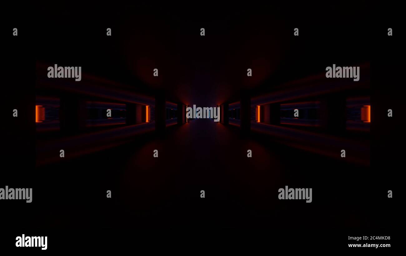 3D rendering illustration of a tunnel from abstract techno lights- a ...