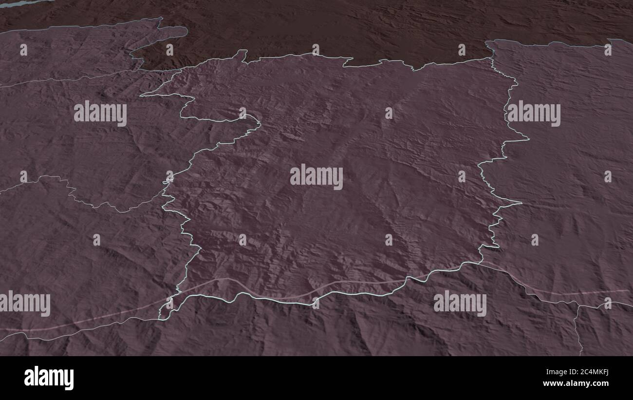Zoom in on Vila Real (district of Portugal) outlined. Oblique ...