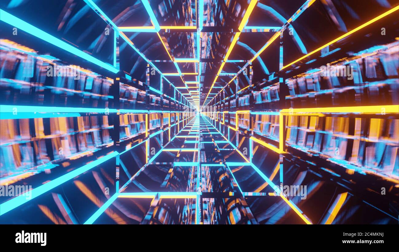 3D rendering illustration of futuristic colorful techno lights crating ...