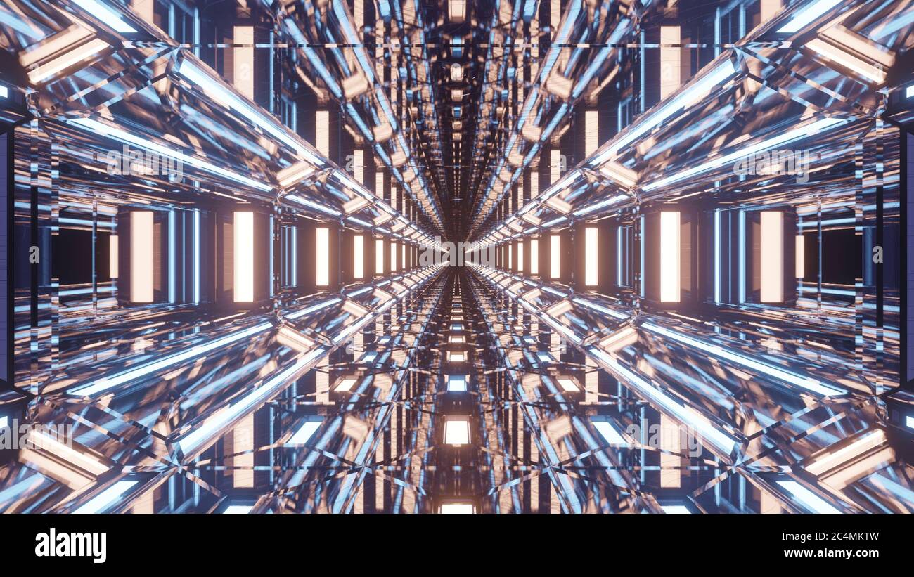 3D rendering illustration of a tunnel from abstract techno lights- a ...