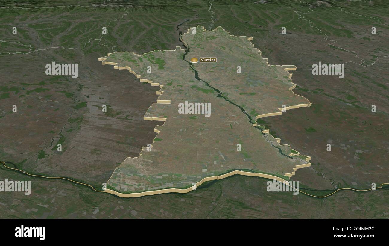 Zoom in on Olt (county of Romania) extruded. Oblique perspective ...