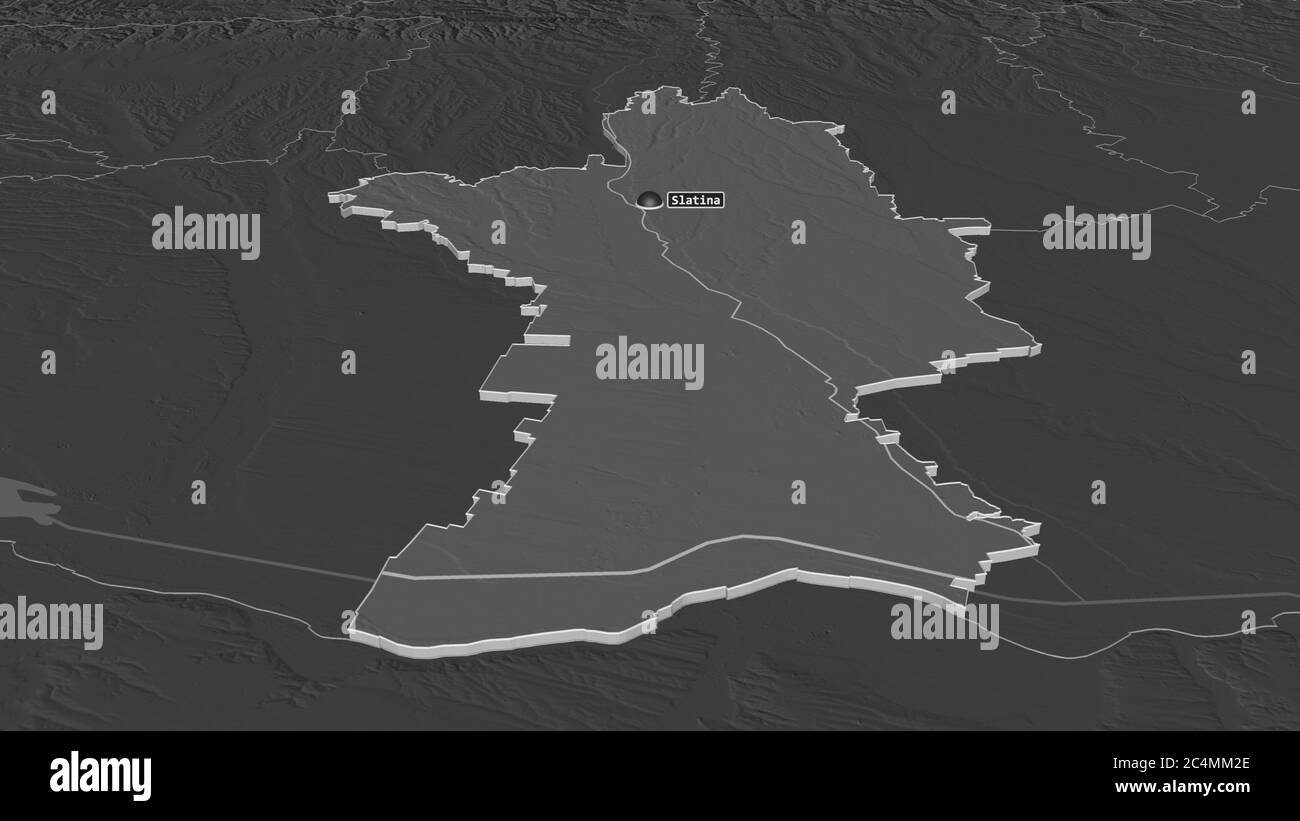 Zoom in on Olt (county of Romania) extruded. Oblique perspective ...