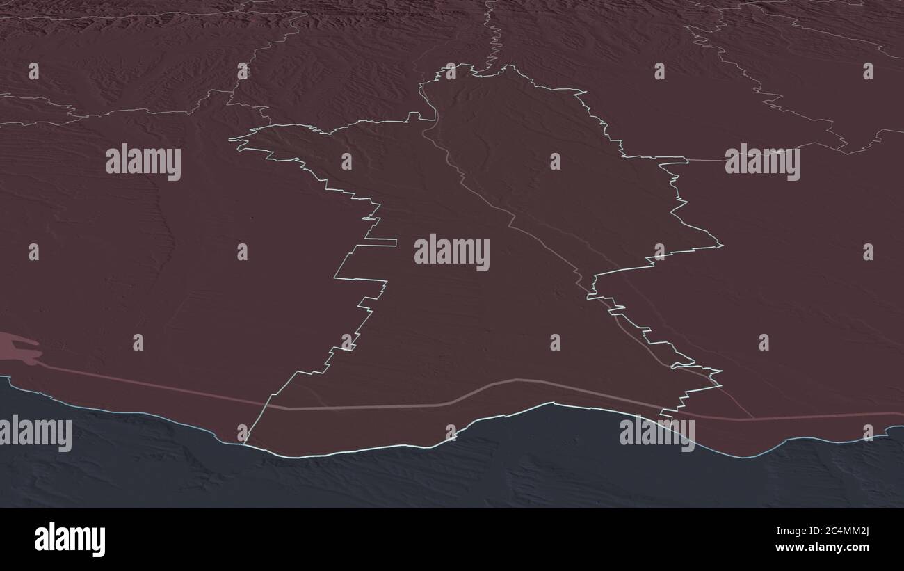 Zoom in on Olt (county of Romania) outlined. Oblique perspective ...