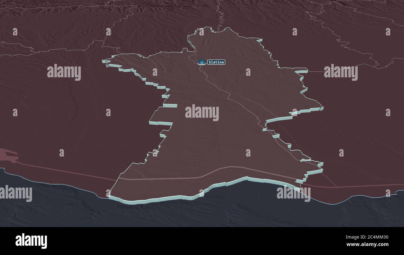 Zoom in on Olt (county of Romania) extruded. Oblique perspective ...