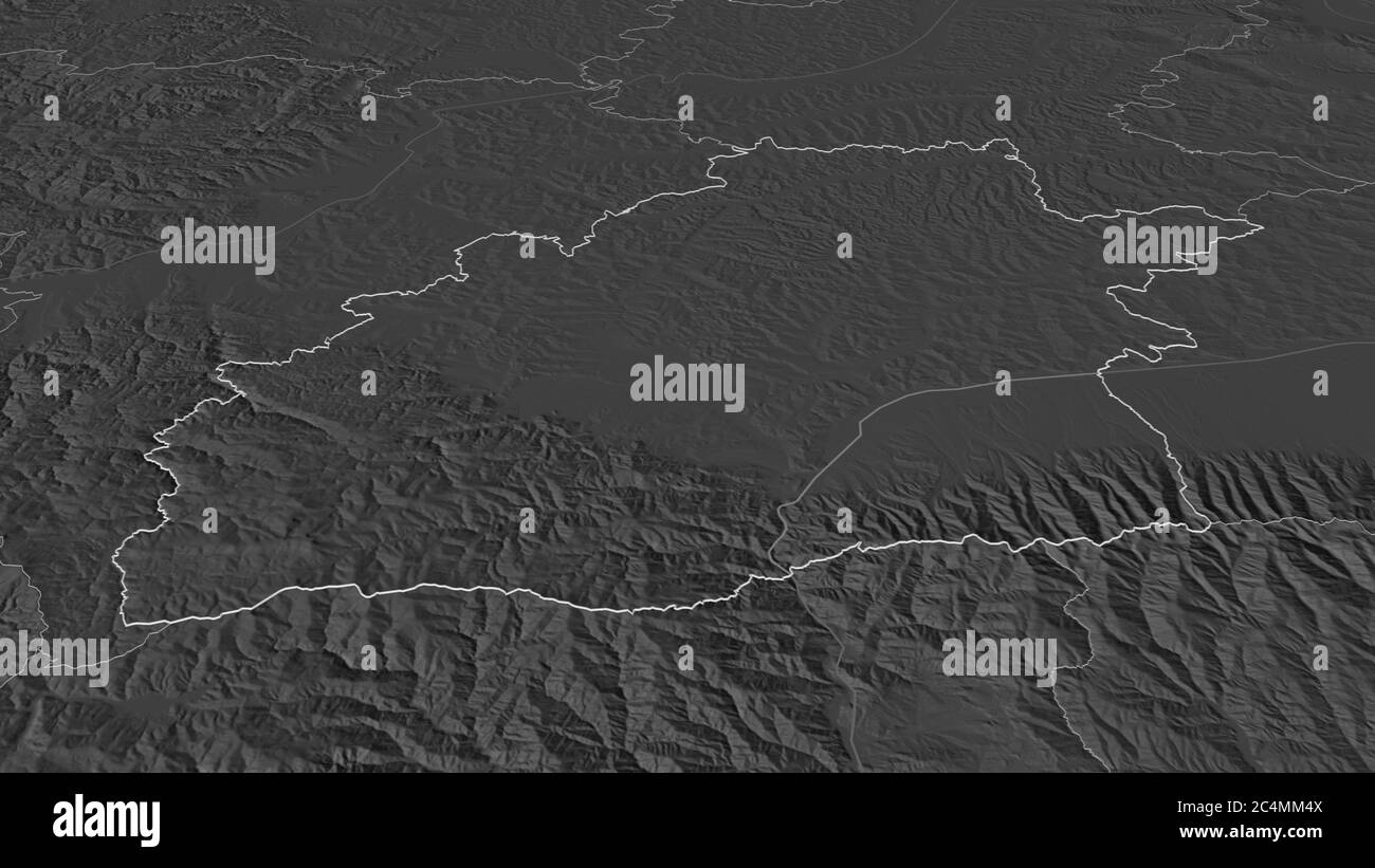 Zoom in on Sibiu (county of Romania) outlined. Oblique perspective ...
