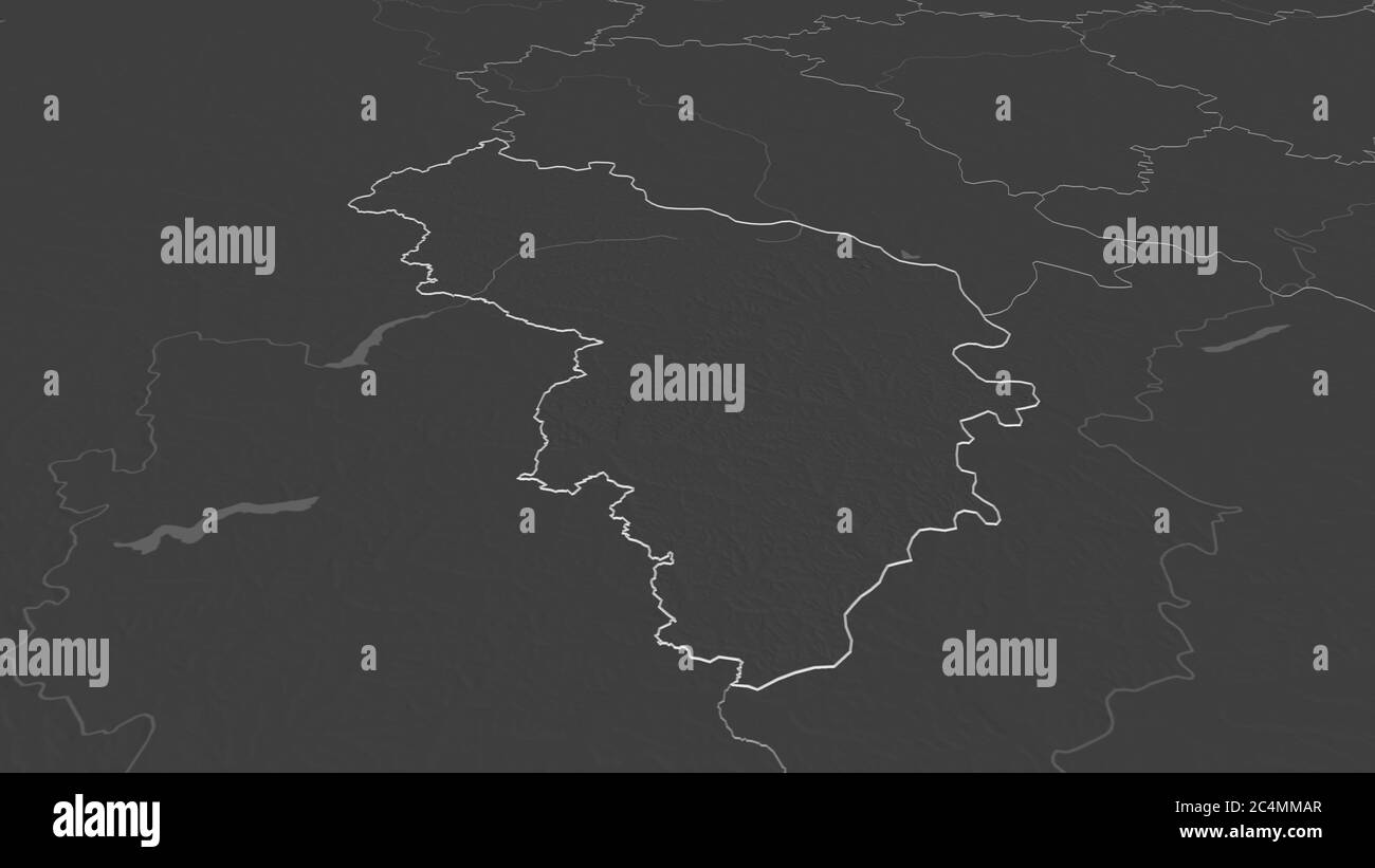 Zoom in on Belgorod (region of Russia) outlined. Oblique perspective ...