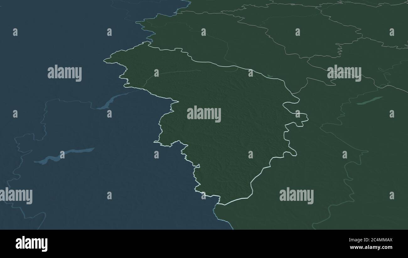 Zoom in on Belgorod (region of Russia) outlined. Oblique perspective ...
