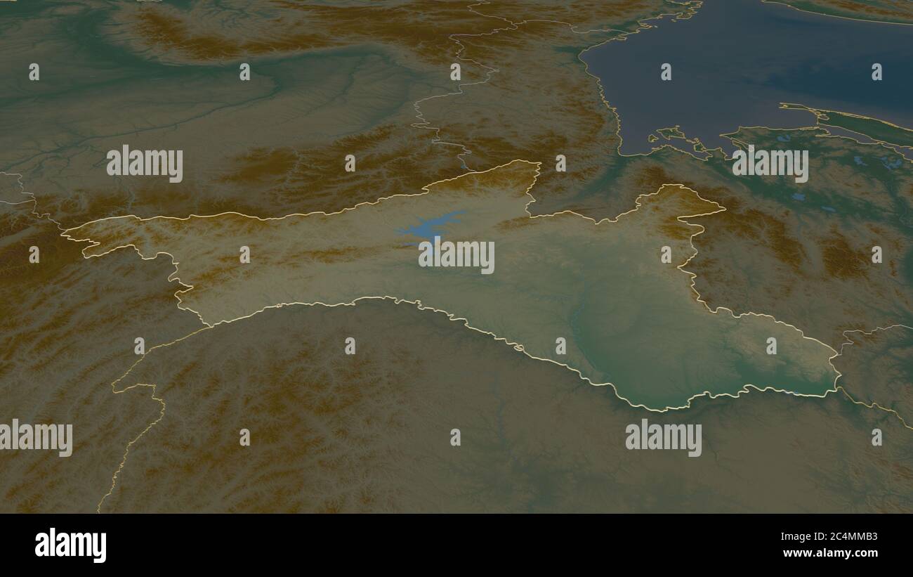 Zoom in on Amur (region of Russia) outlined. Oblique perspective ...