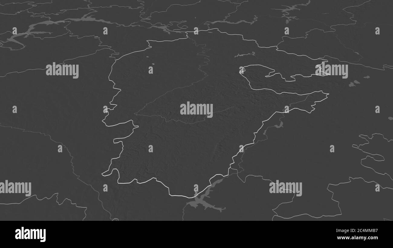 Zoom in on Bashkortostan (republic of Russia) outlined. Oblique ...