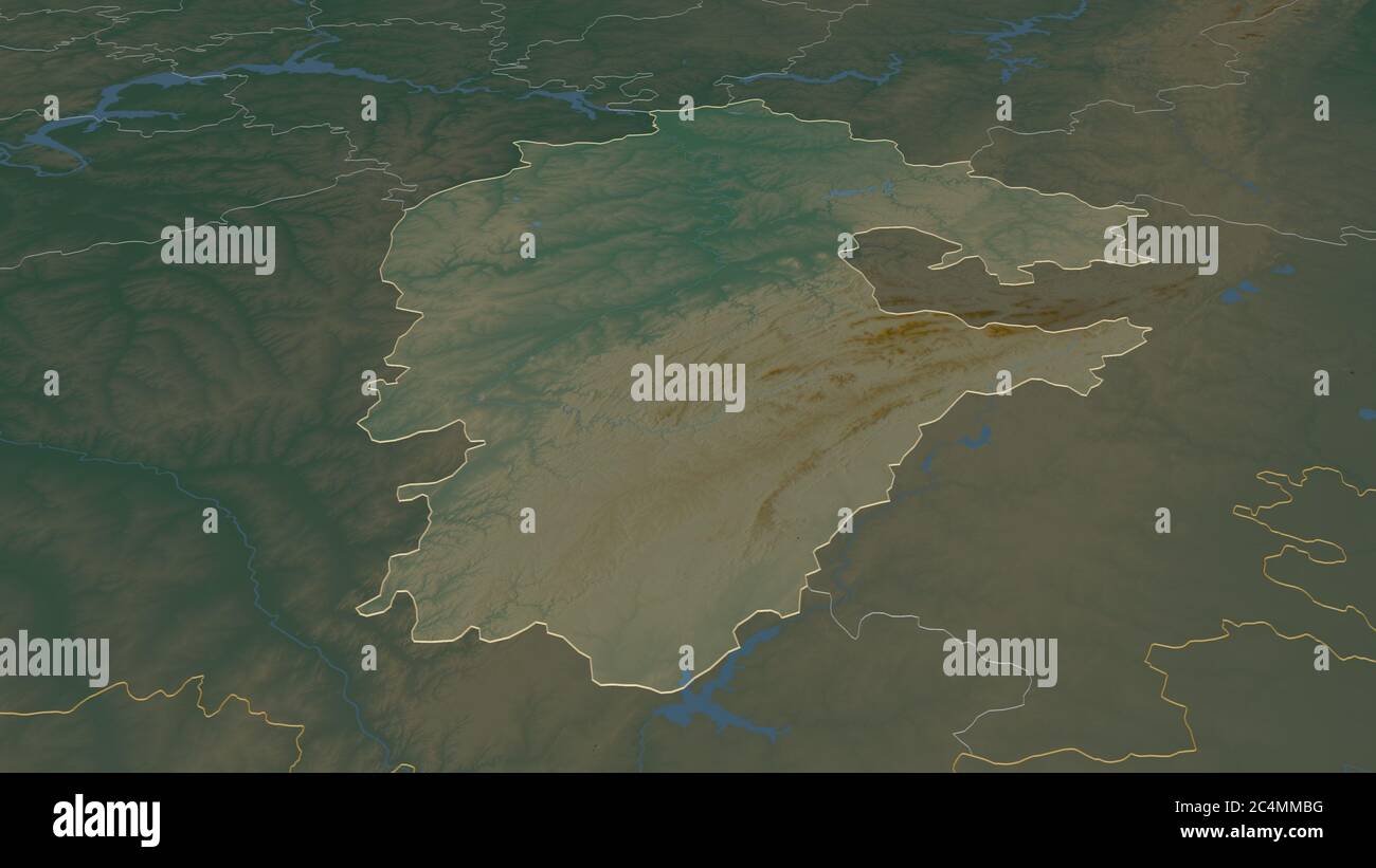 Zoom in on Bashkortostan (republic of Russia) outlined. Oblique ...