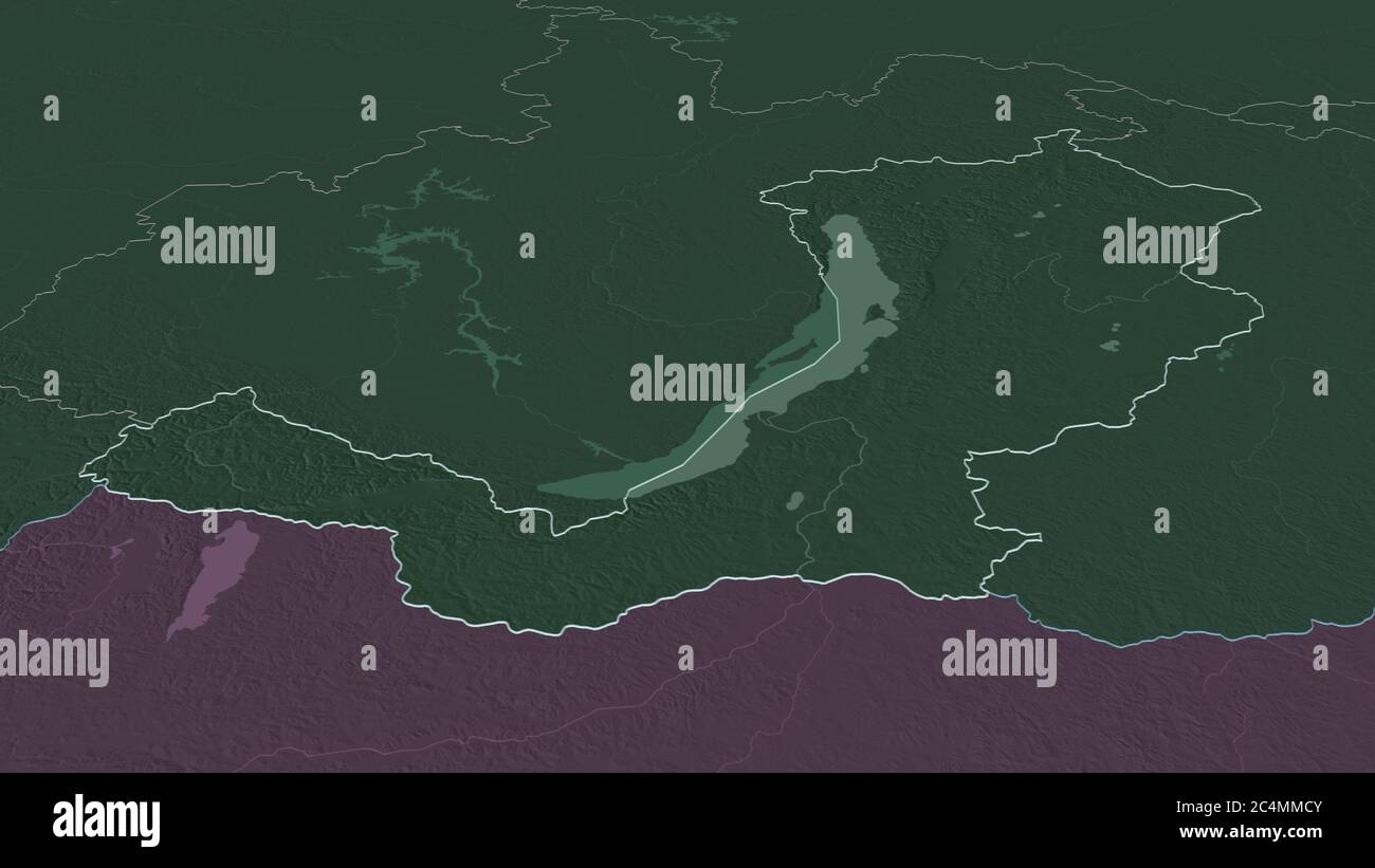 Zoom in on Buryat (republic of Russia) outlined. Oblique perspective ...