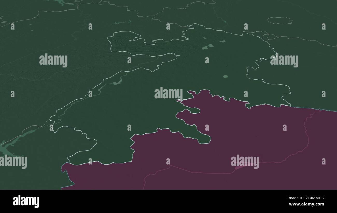 Zoom in on Chelyabinsk (region of Russia) outlined. Oblique perspective ...