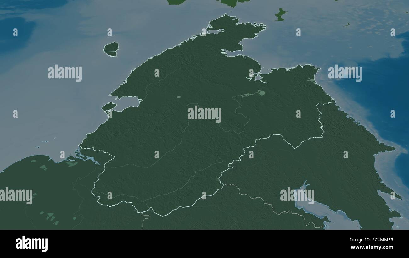 Zoom in on Chukot (autonomous province of Russia) outlined. Oblique ...