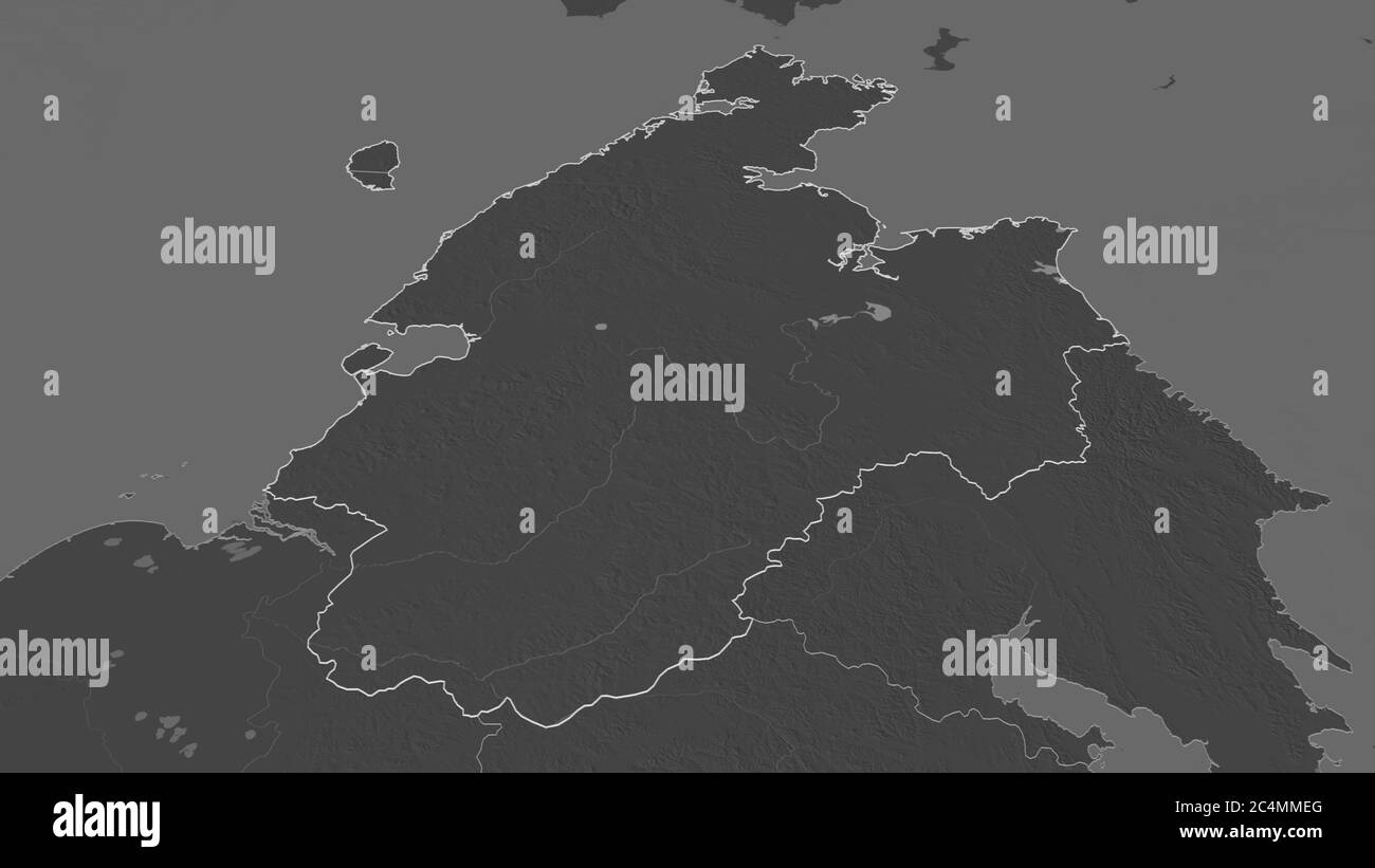 Zoom in on Chukot (autonomous province of Russia) outlined. Oblique ...