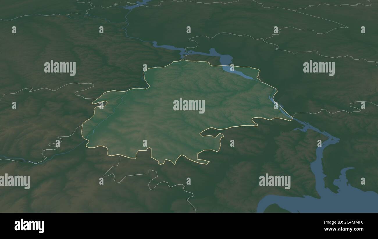 Zoom in on Chuvash (republic of Russia) outlined. Oblique perspective ...