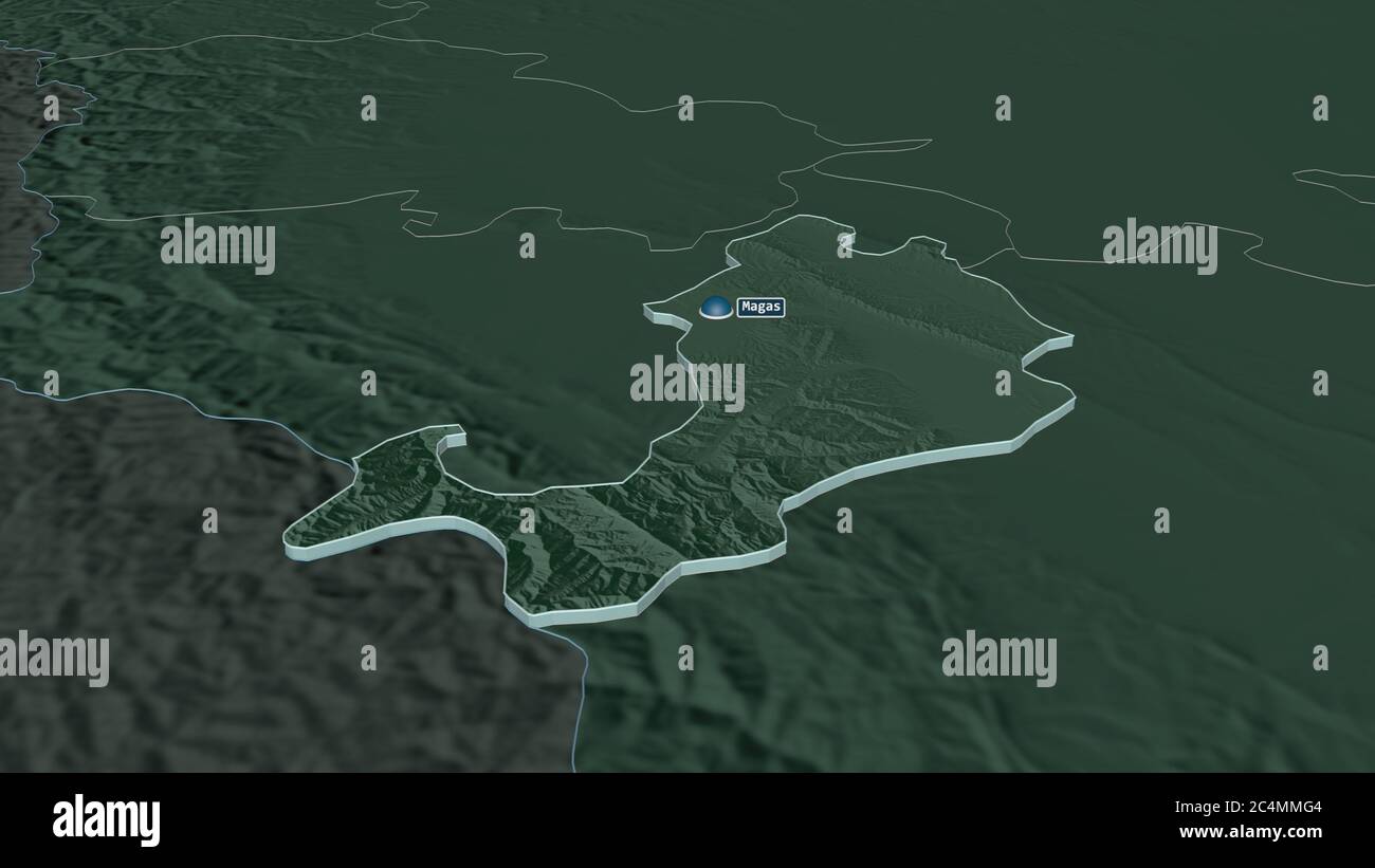 Zoom in on Ingush (republic of Russia) extruded. Oblique perspective ...