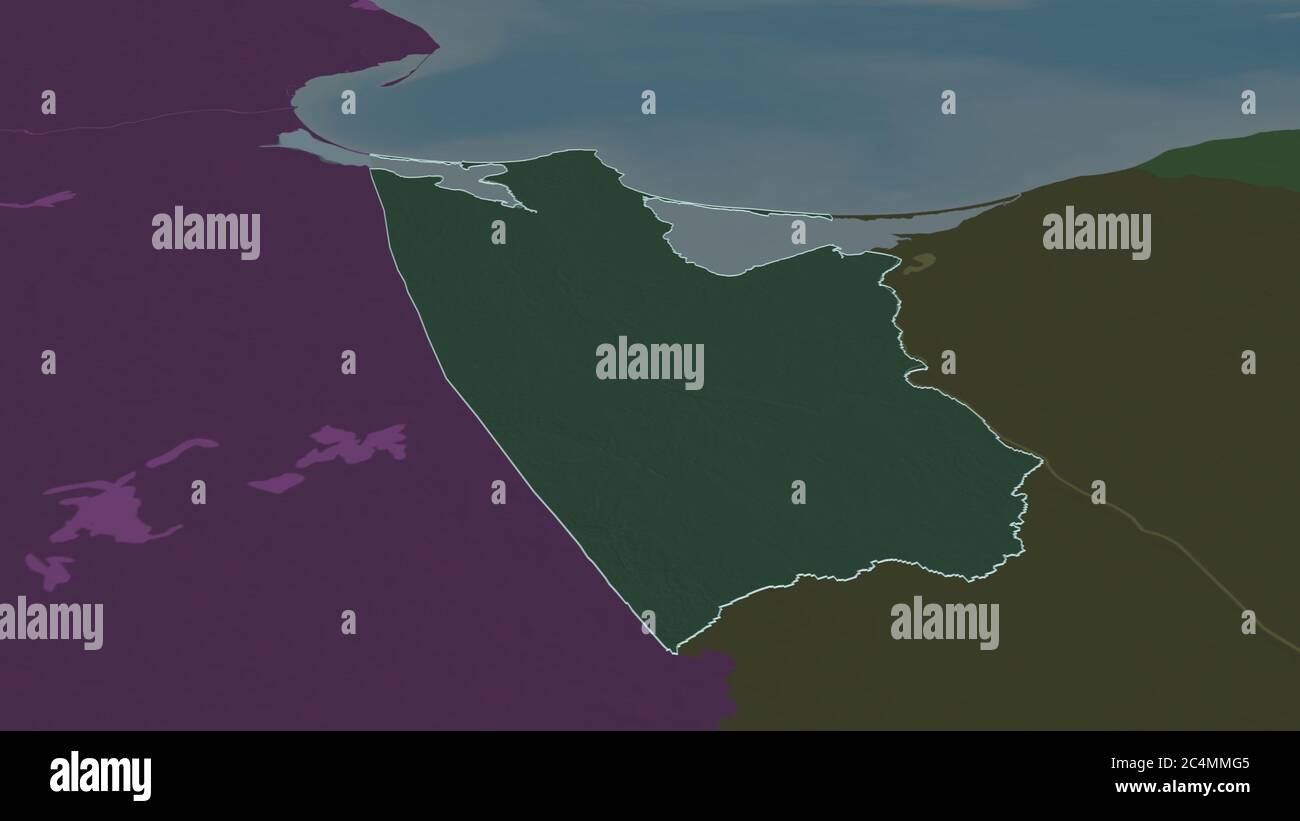 Zoom in on Kaliningrad (region of Russia) outlined. Oblique perspective ...