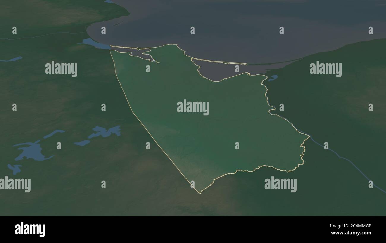 Zoom in on Kaliningrad (region of Russia) outlined. Oblique perspective ...