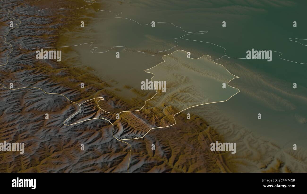 Zoom in on Ingush (republic of Russia) outlined. Oblique perspective ...