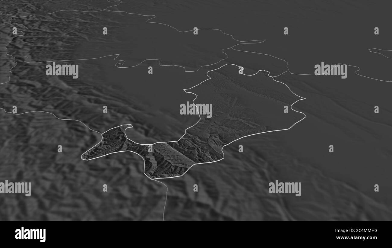 Zoom in on Ingush (republic of Russia) outlined. Oblique perspective ...