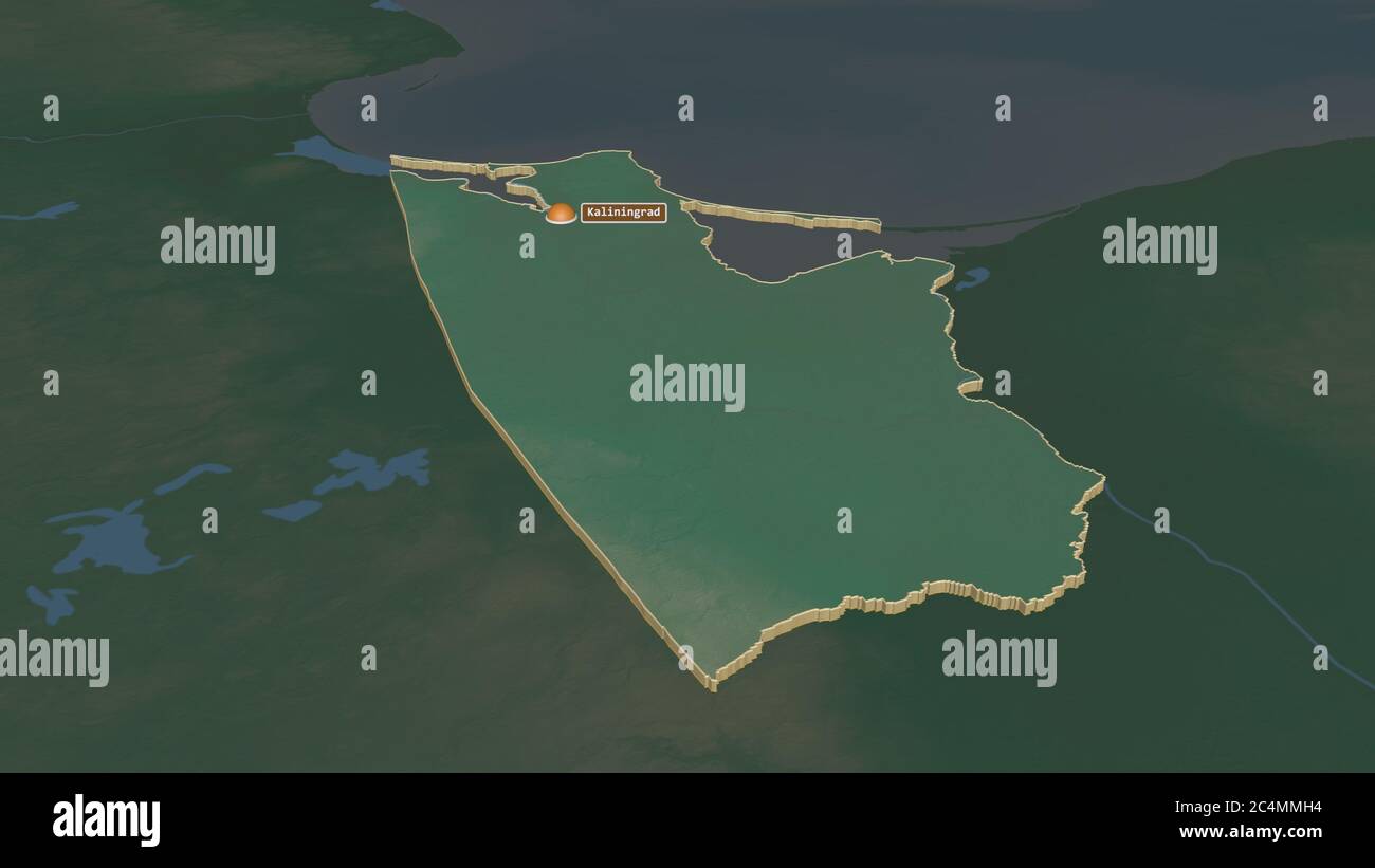 Zoom in on Kaliningrad (region of Russia) extruded. Oblique perspective ...