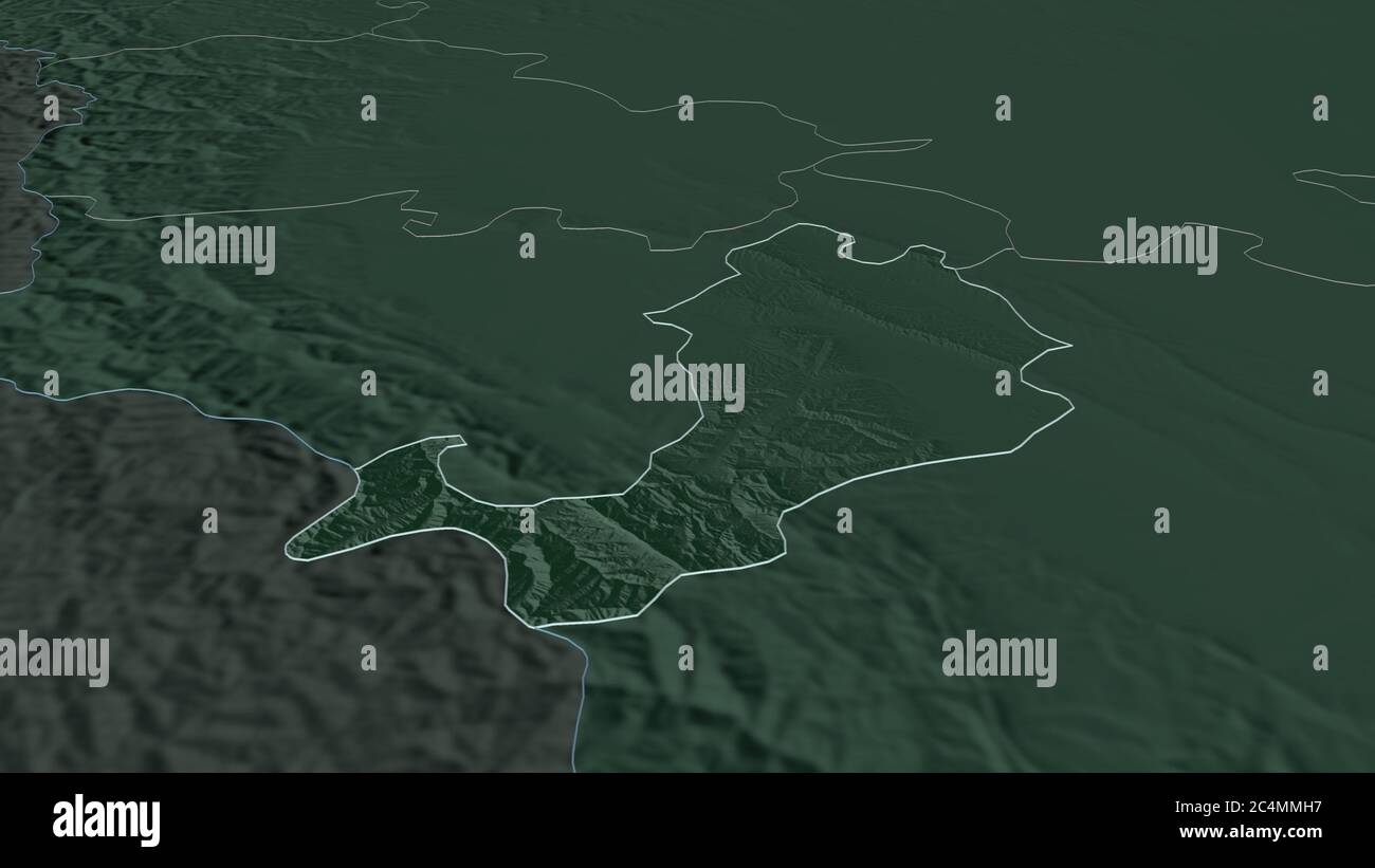 Zoom in on Ingush (republic of Russia) outlined. Oblique perspective ...