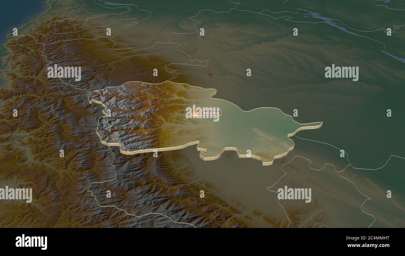 Zoom in on Kabardin-Balkar (republic of Russia) extruded. Oblique ...