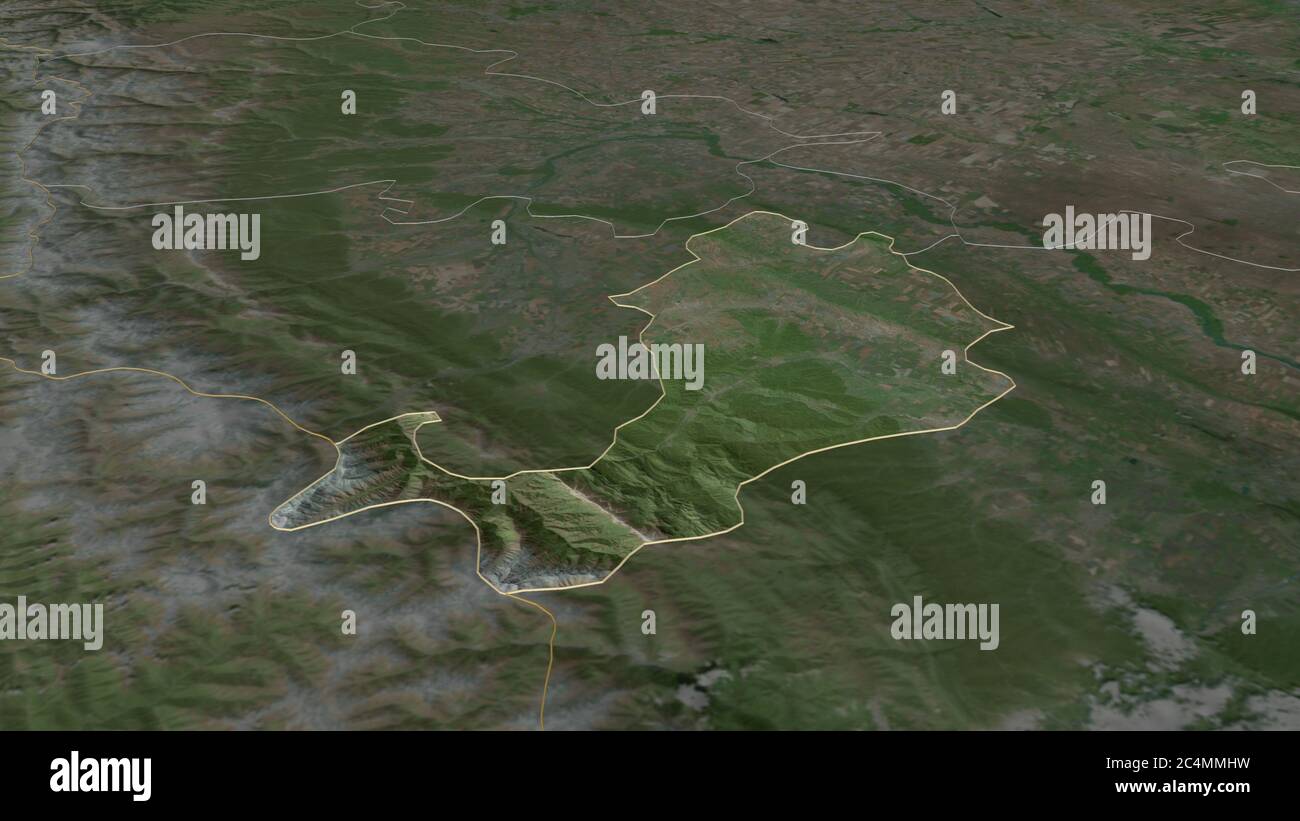 Zoom in on Ingush (republic of Russia) outlined. Oblique perspective ...