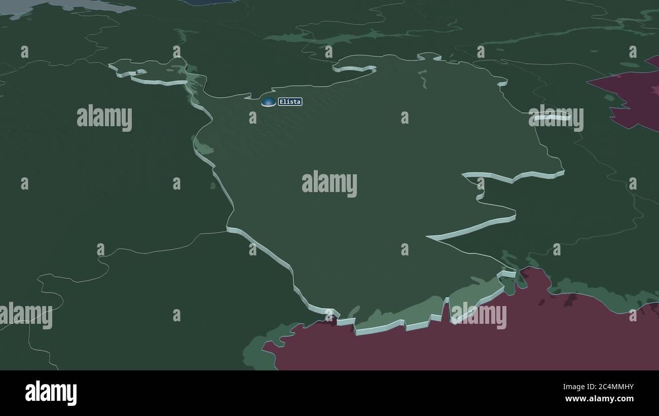 Zoom in on Kalmyk (republic of Russia) extruded. Oblique perspective ...