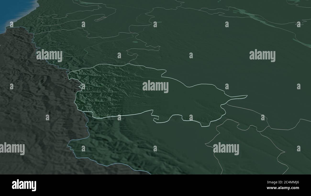 Zoom in on Kabardin-Balkar (republic of Russia) outlined. Oblique ...