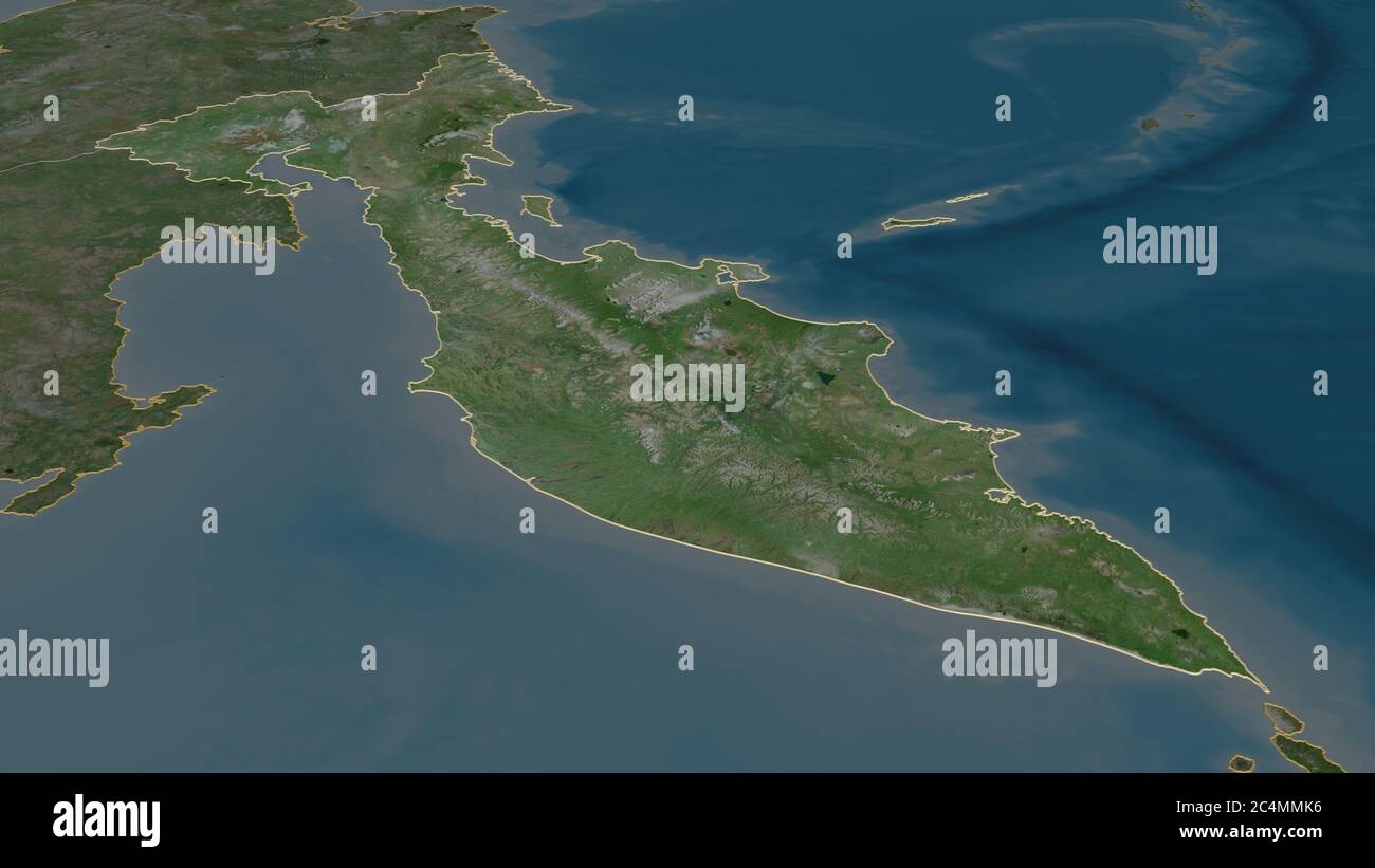 Zoom in on Kamchatka (territory of Russia) outlined. Oblique ...