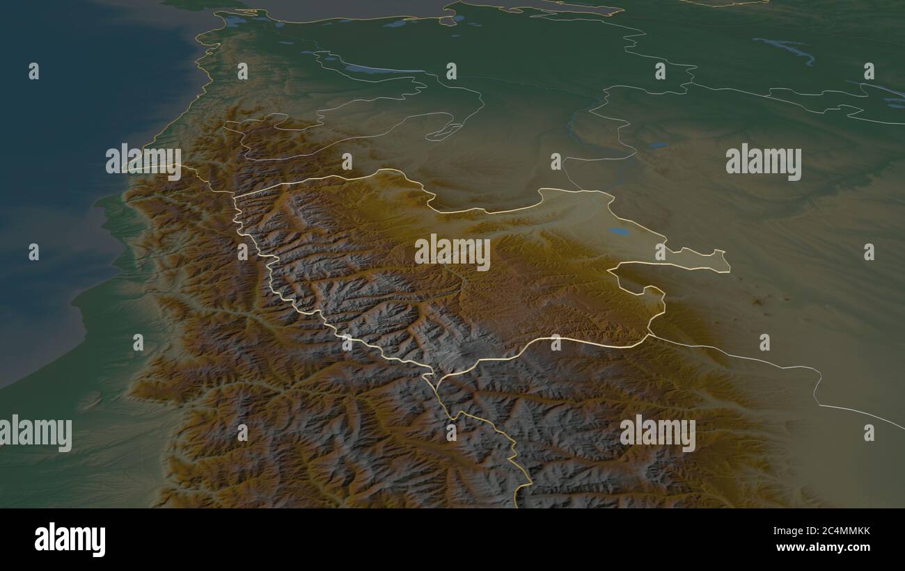 Zoom in on Karachay-Cherkess (republic of Russia) outlined. Oblique ...