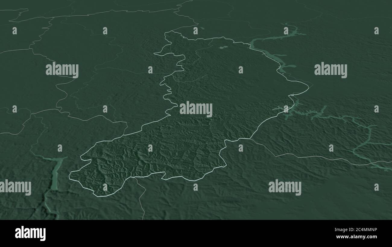 Zoom in on Khakass (republic of Russia) outlined. Oblique perspective ...