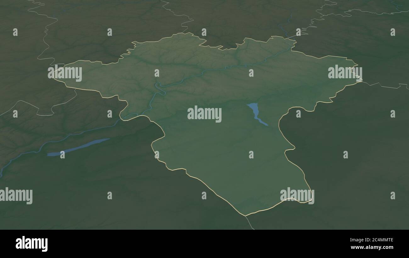 Zoom in on Lipetsk (region of Russia) outlined. Oblique perspective ...