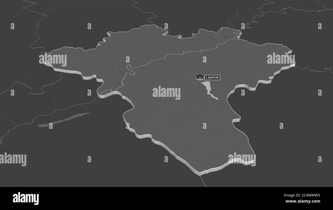 Zoom in on Lipetsk (region of Russia) extruded. Oblique perspective ...