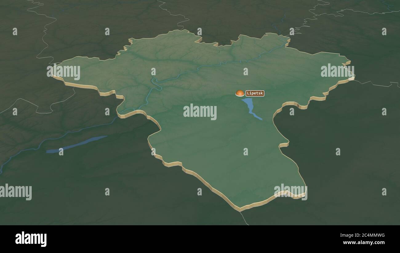 Zoom in on Lipetsk (region of Russia) extruded. Oblique perspective ...