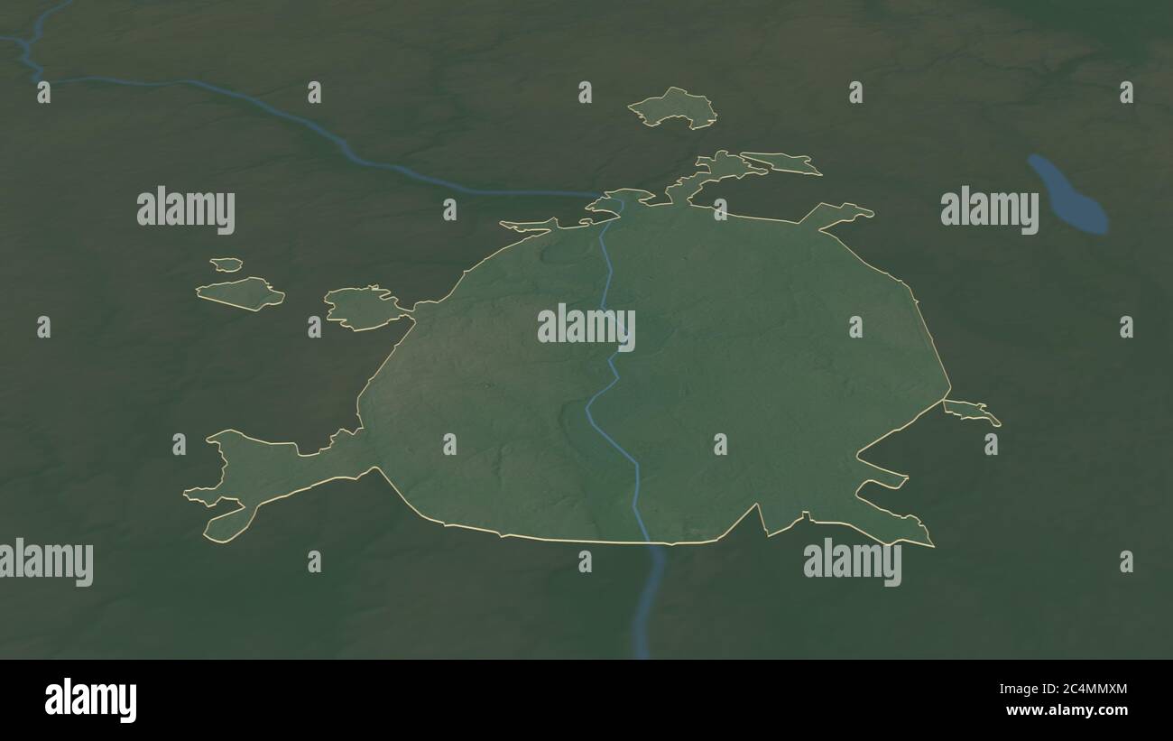 Zoom in on Moscow City (city of Russia) outlined. Oblique perspective ...