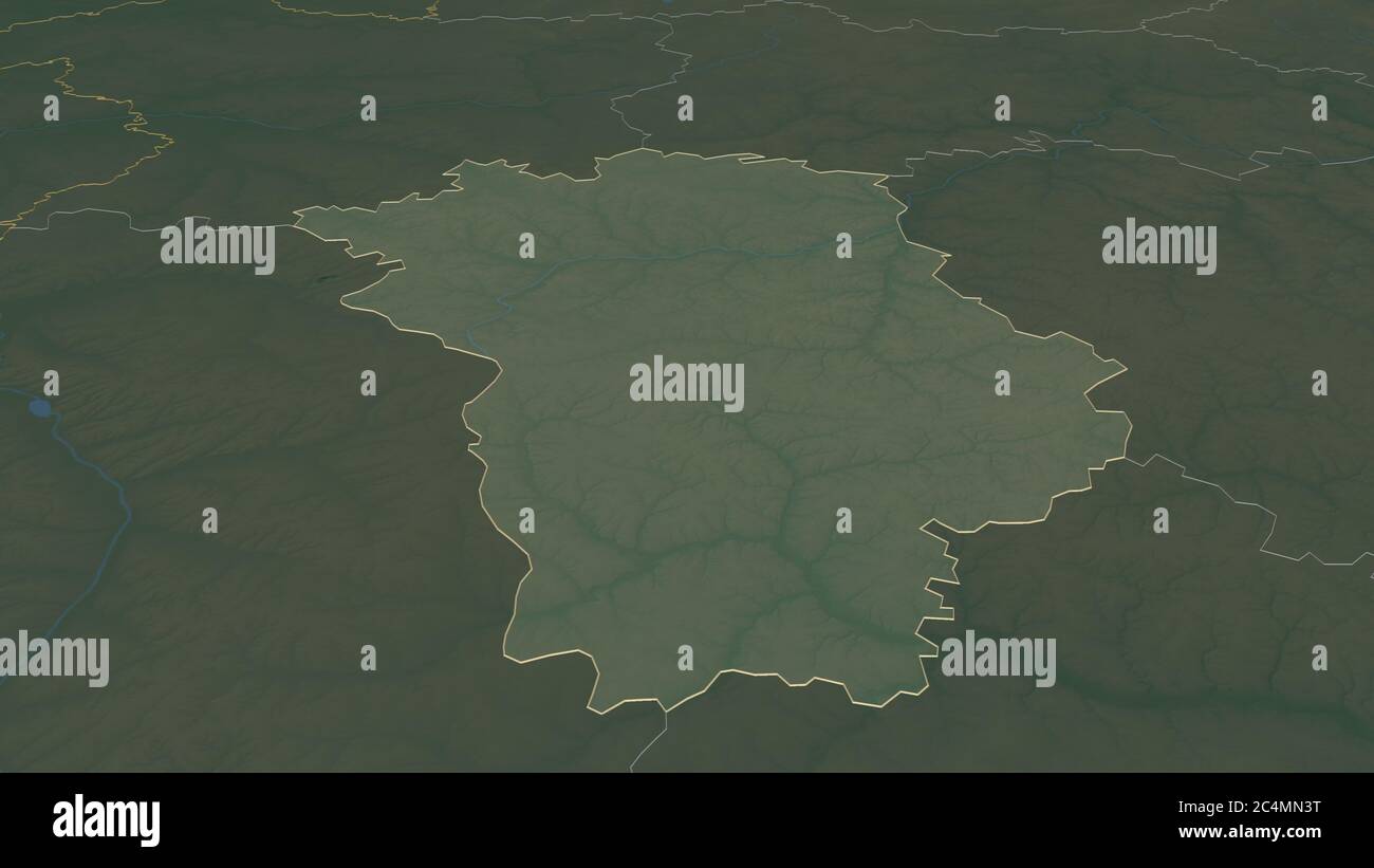 Zoom in on Orel (region of Russia) outlined. Oblique perspective ...