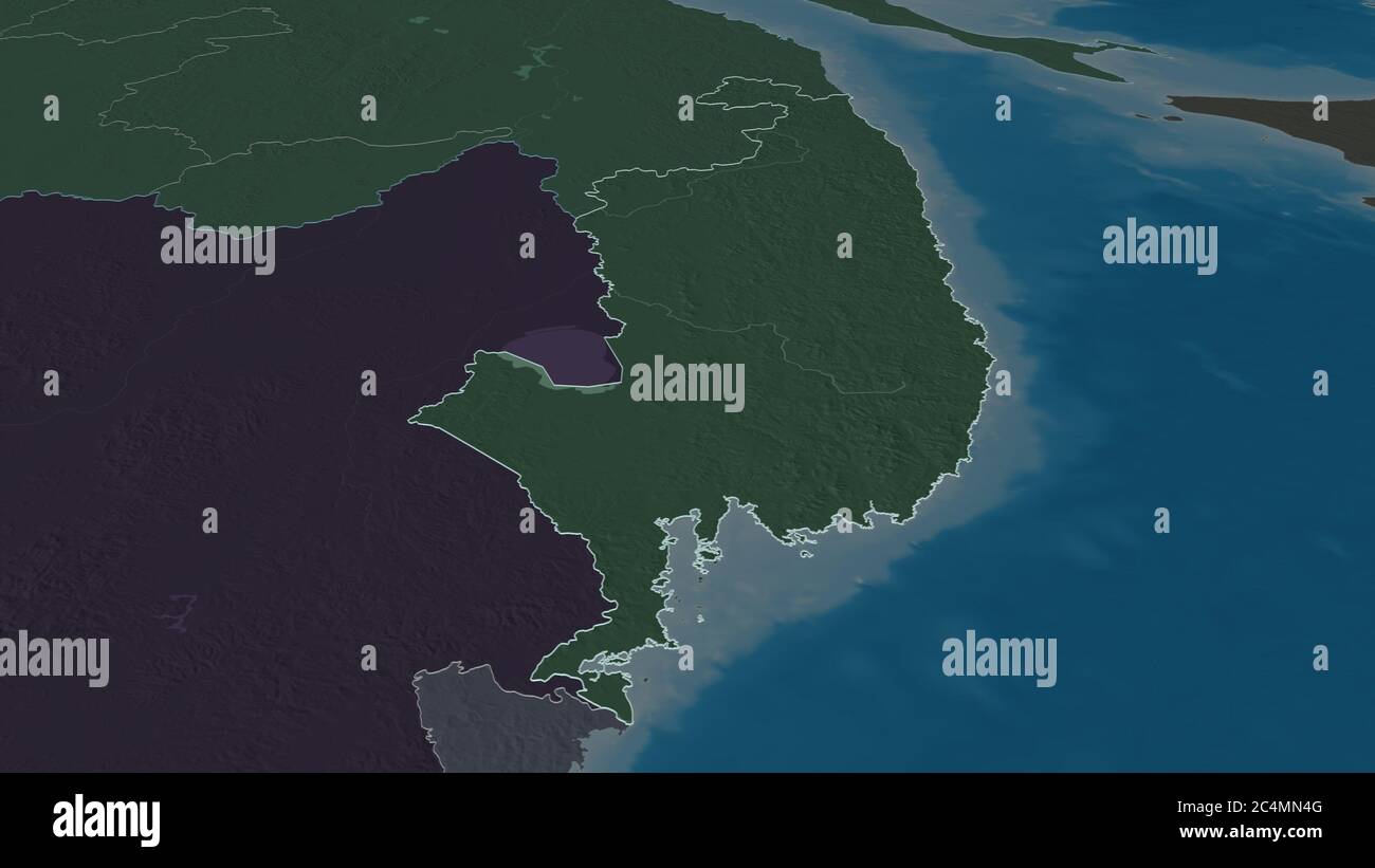 Zoom in on Primor'ye (territory of Russia) outlined. Oblique ...