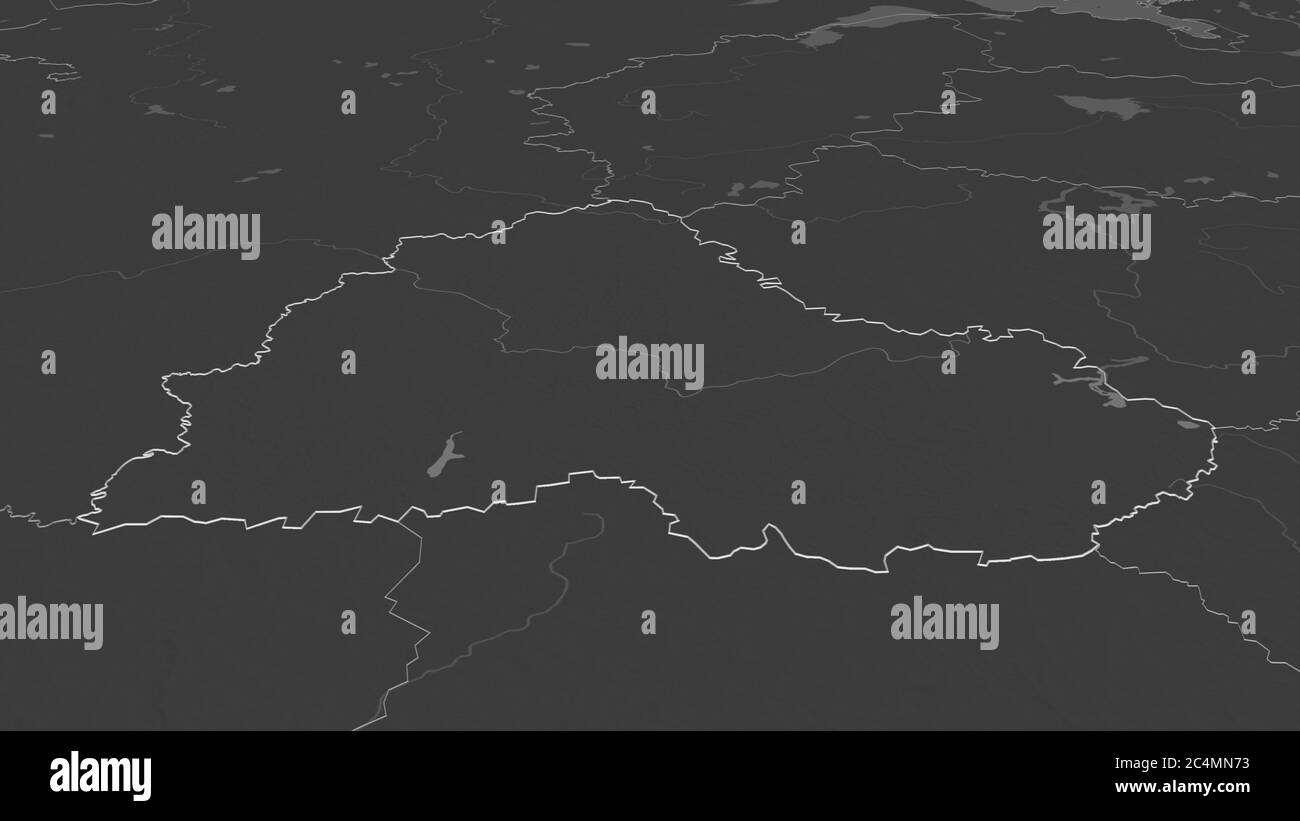 Zoom in on Smolensk (region of Russia) outlined. Oblique perspective ...