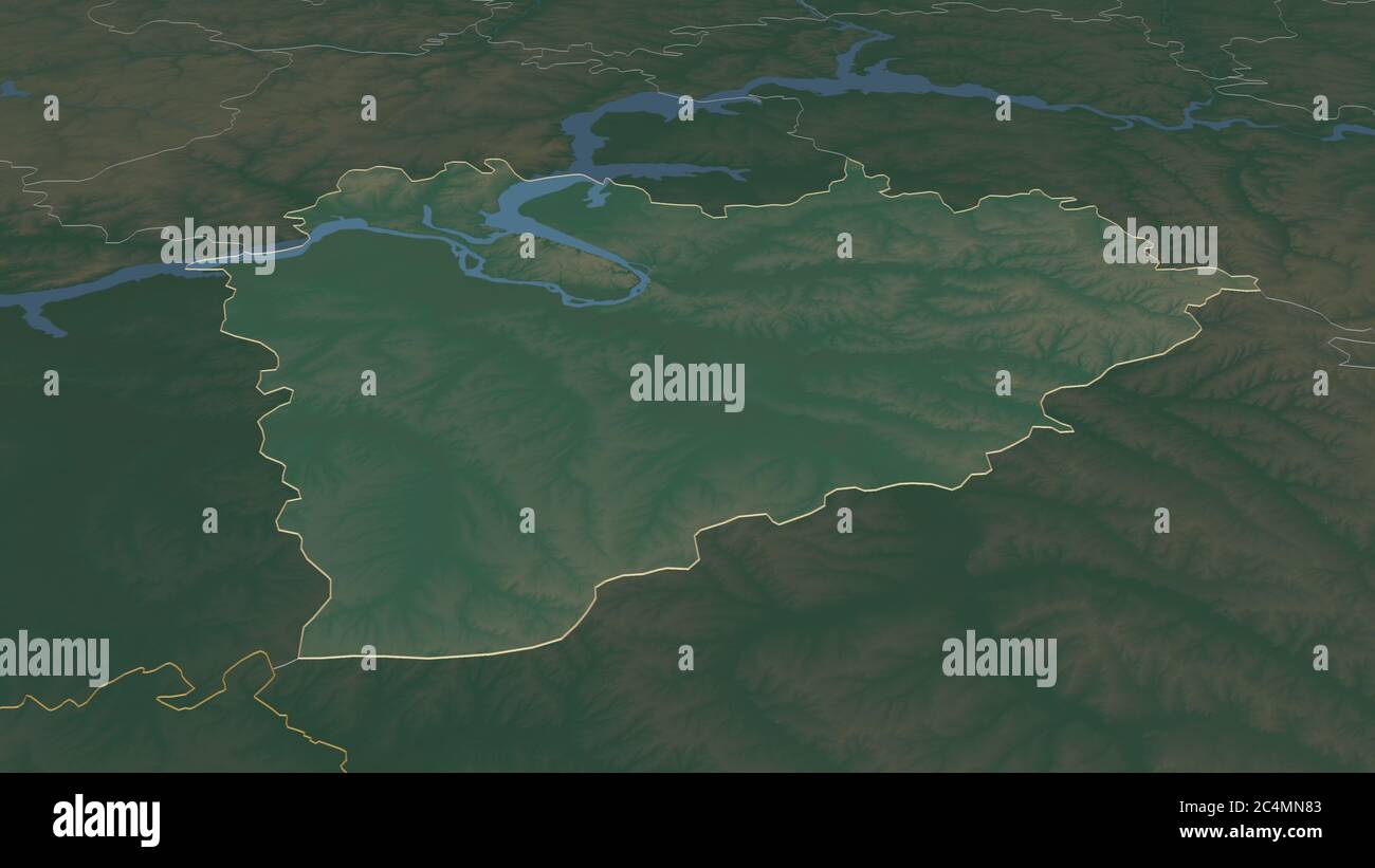 Zoom in on Samara (region of Russia) outlined. Oblique perspective ...
