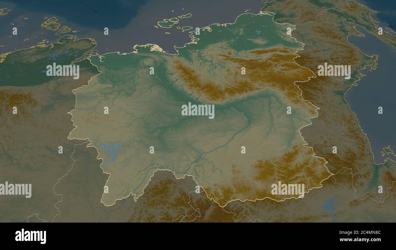 Zoom in on Sakha (republic of Russia) outlined. Oblique perspective ...