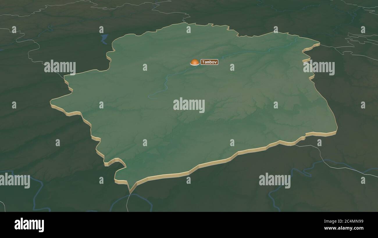 Zoom in on Tambov (region of Russia) extruded. Oblique perspective ...